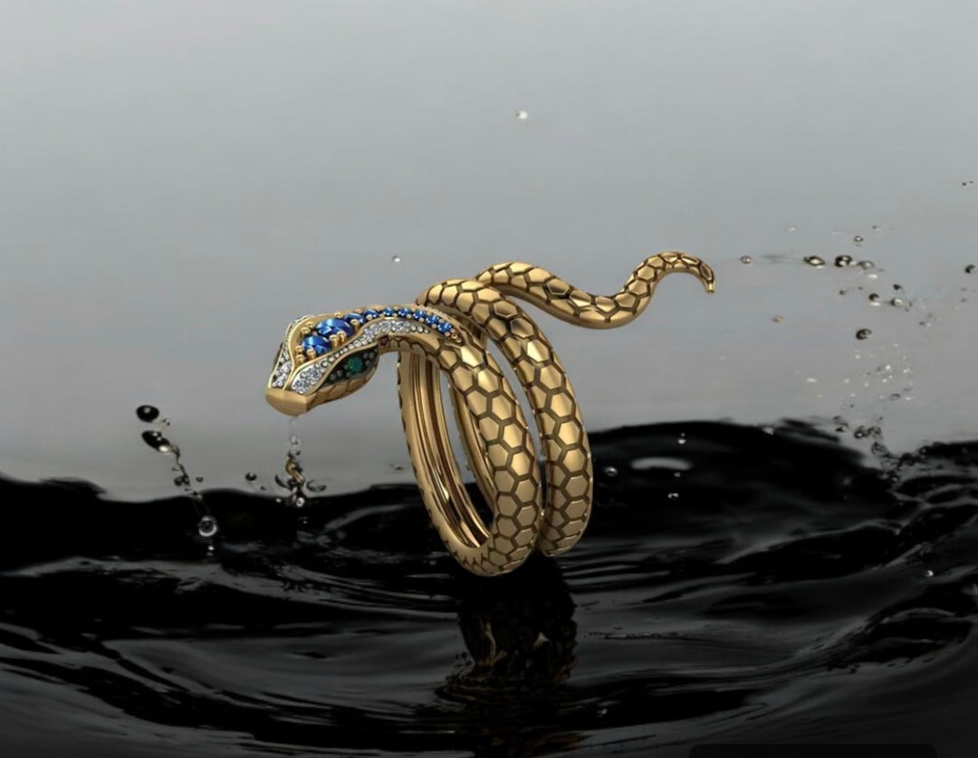 Rhinestone Snake Ring: Gold Plated, Rhinestone, Adjustable Ring, Retro ...