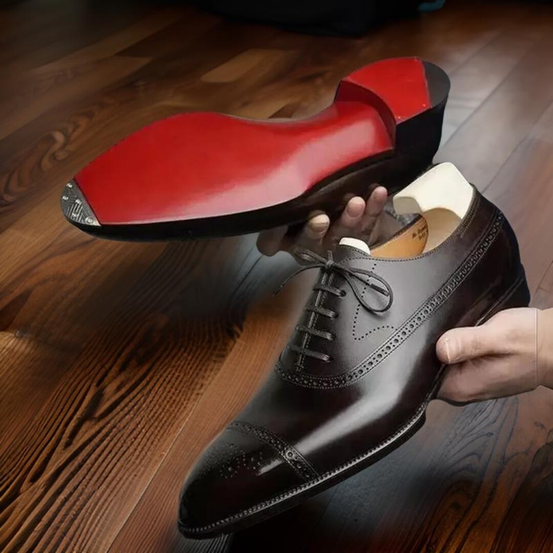 Red Sole Men Shoes Black Oxfords Square Toe Lace-up Wedding Shoes for ...