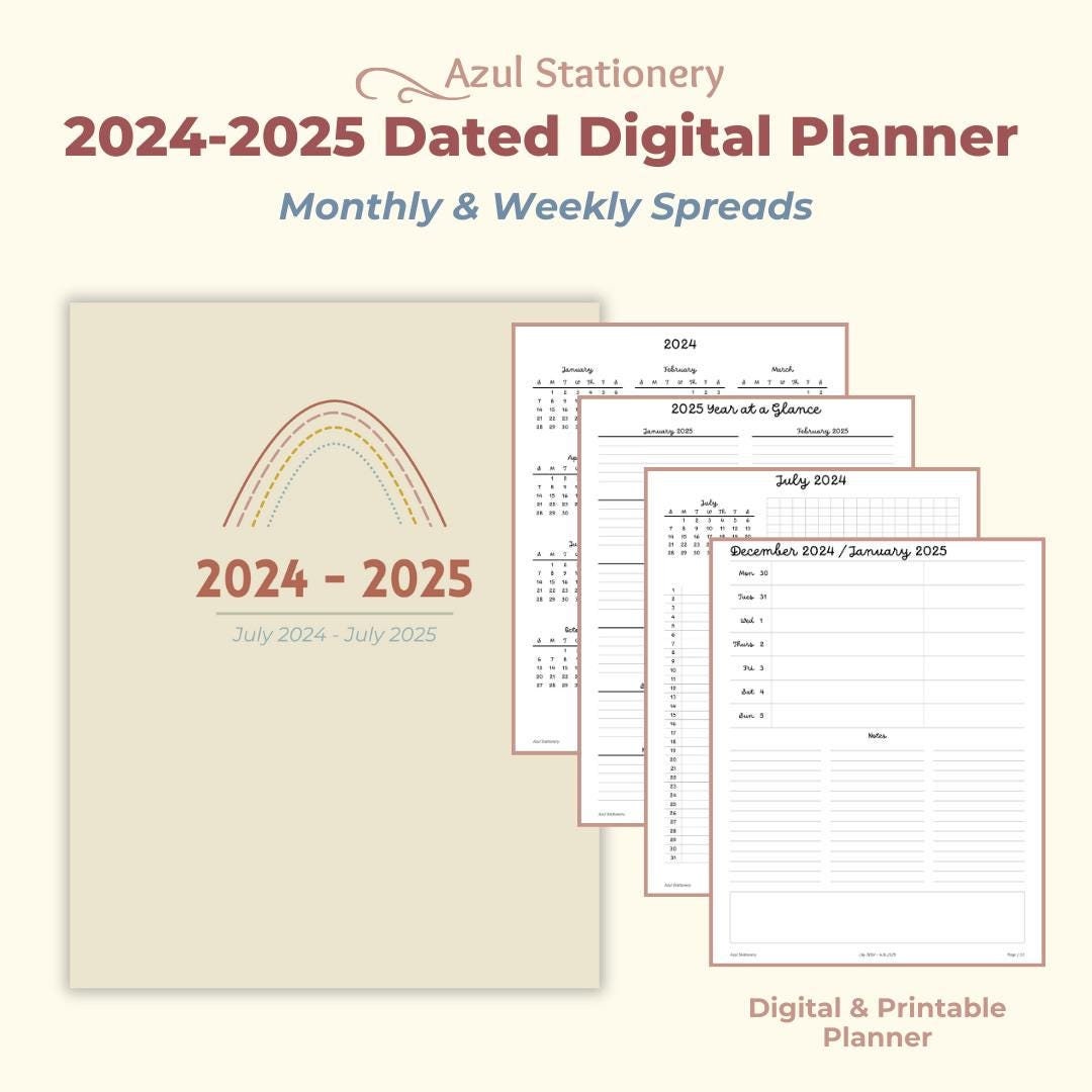 2024-2025 Dated Monthly/weekly Digital Planner, Rainbow - Etsy
