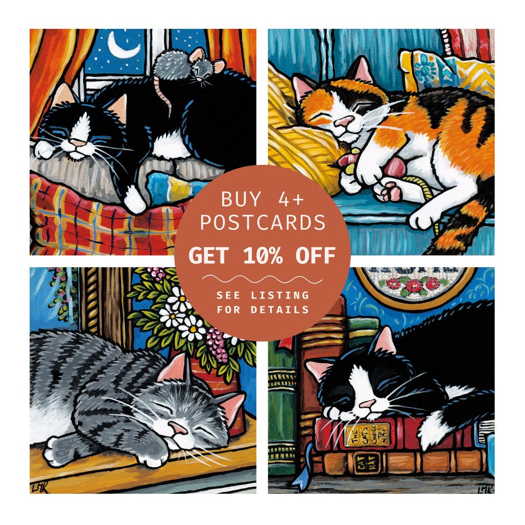 Lazy Sleepy House Cats Postcards | Choose From 4 Designs - Etsy