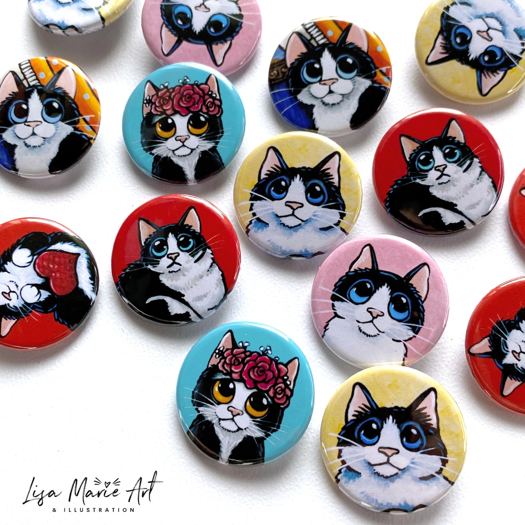 Cat Art Badges, Tuxedo Cats, 25mm, Choose From 6 Designs - Etsy