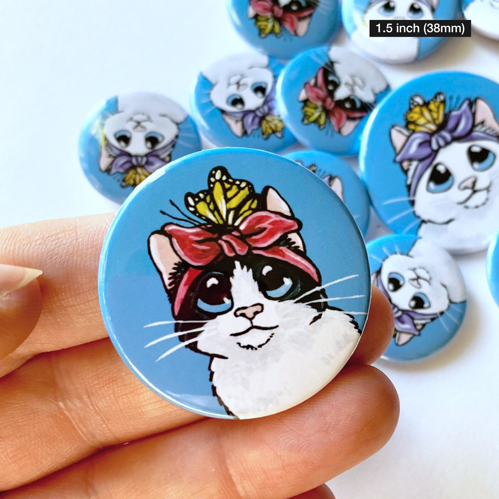 Cat and Butterfly Badges - 2 Sizes, 2 Designs - Etsy