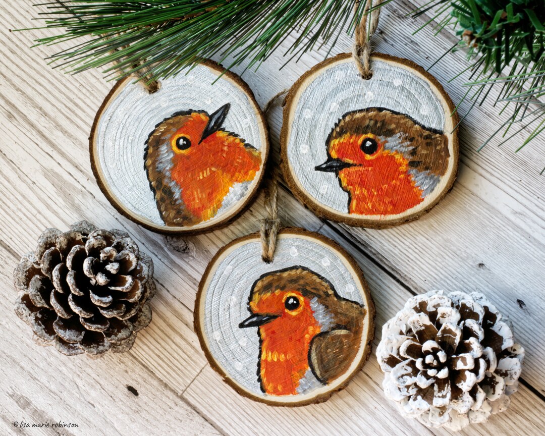 Wood Slice Robin Christmas Ornament, Hand Painted Wood Slice Decoration ...