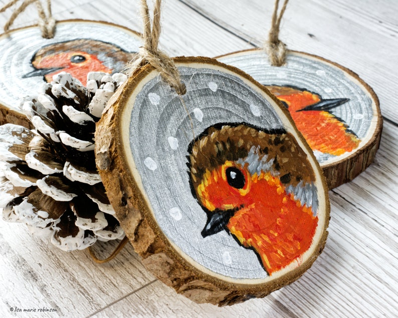 Wood Slice Robin Christmas Ornament Hand Painted Wood Slice - Etsy UK