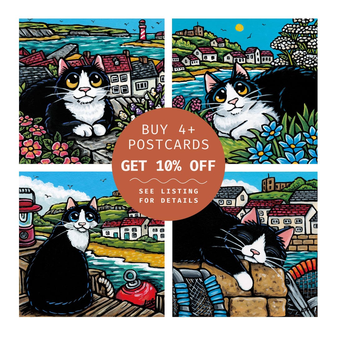 Whitby Inspired Coastal Cat Postcards | Choose From 4 Designs - Etsy