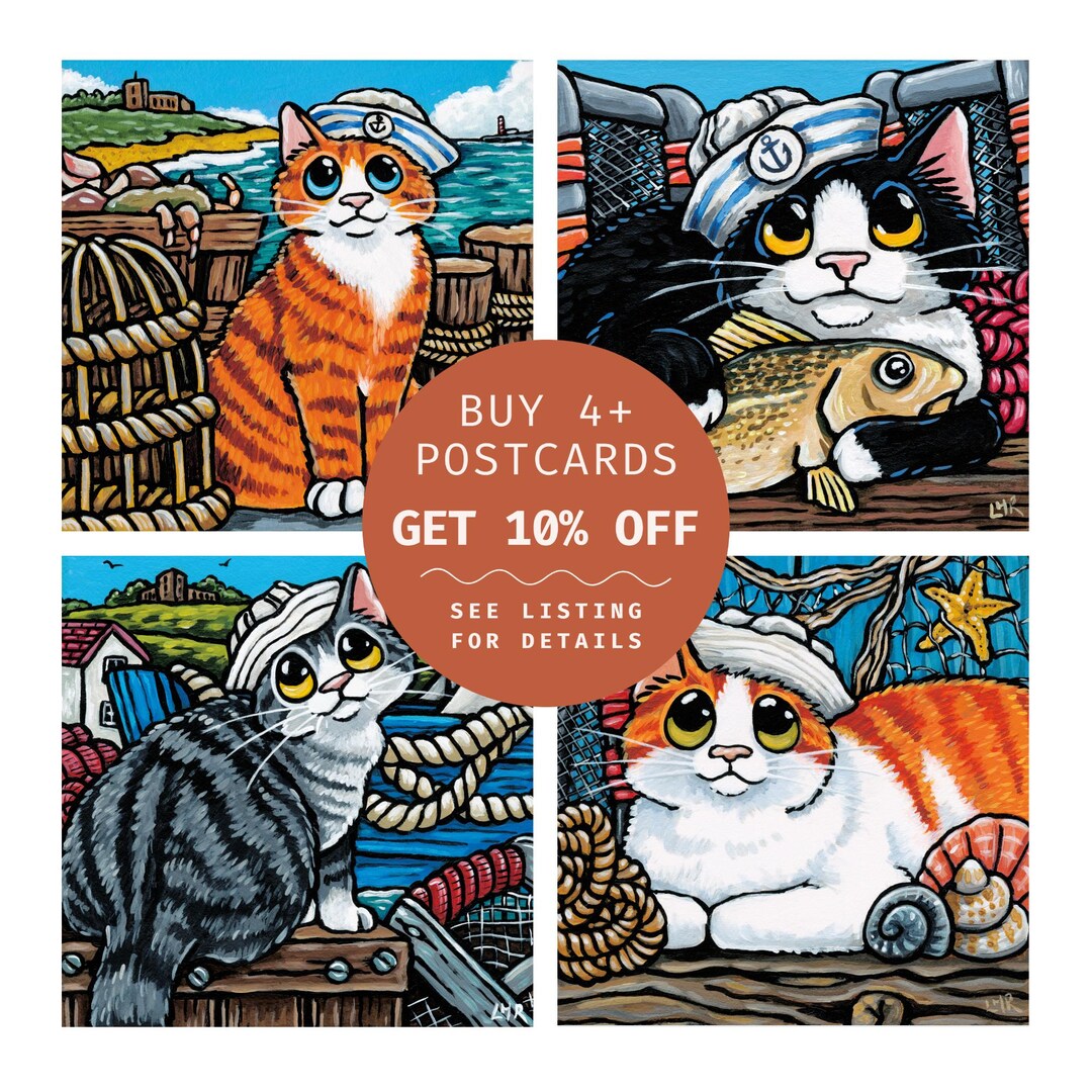 Sailor Cats Postcards | Choose From 4 Nautical Kitty Designs - Etsy