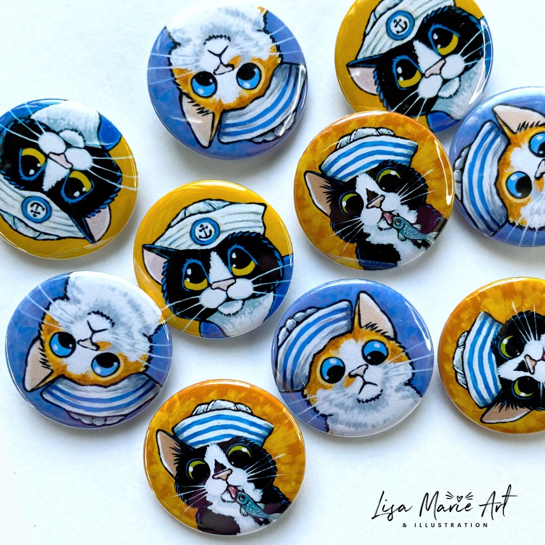 Sailor Cat Button Badges 3 diseños, 1 pulgada y 1.5 pulgadas - Etsy España