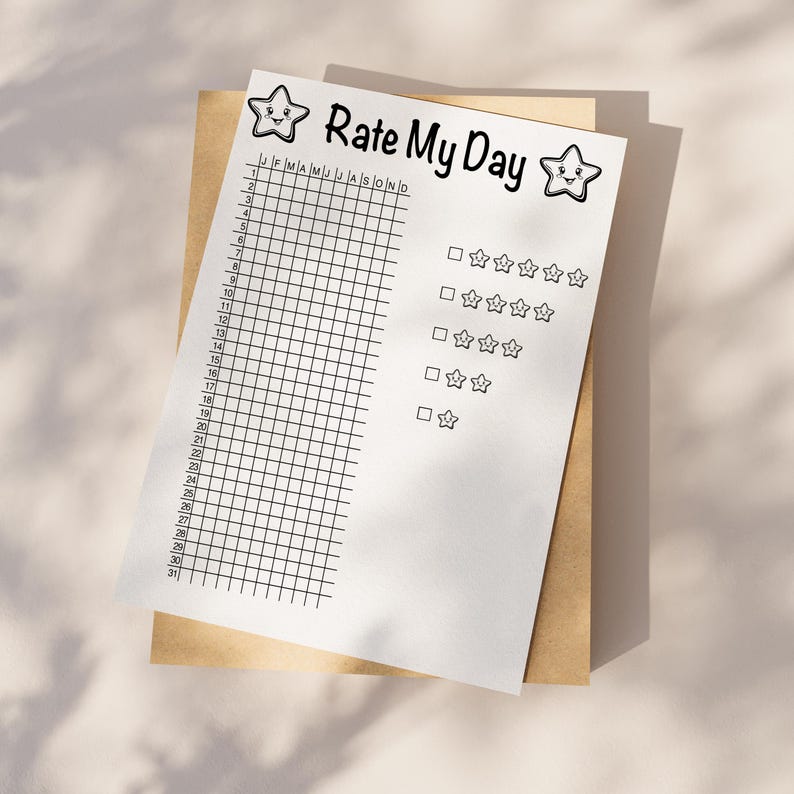Rate My Day Year Tracker PRINTABLE Journal Page Printable Planner Page ...