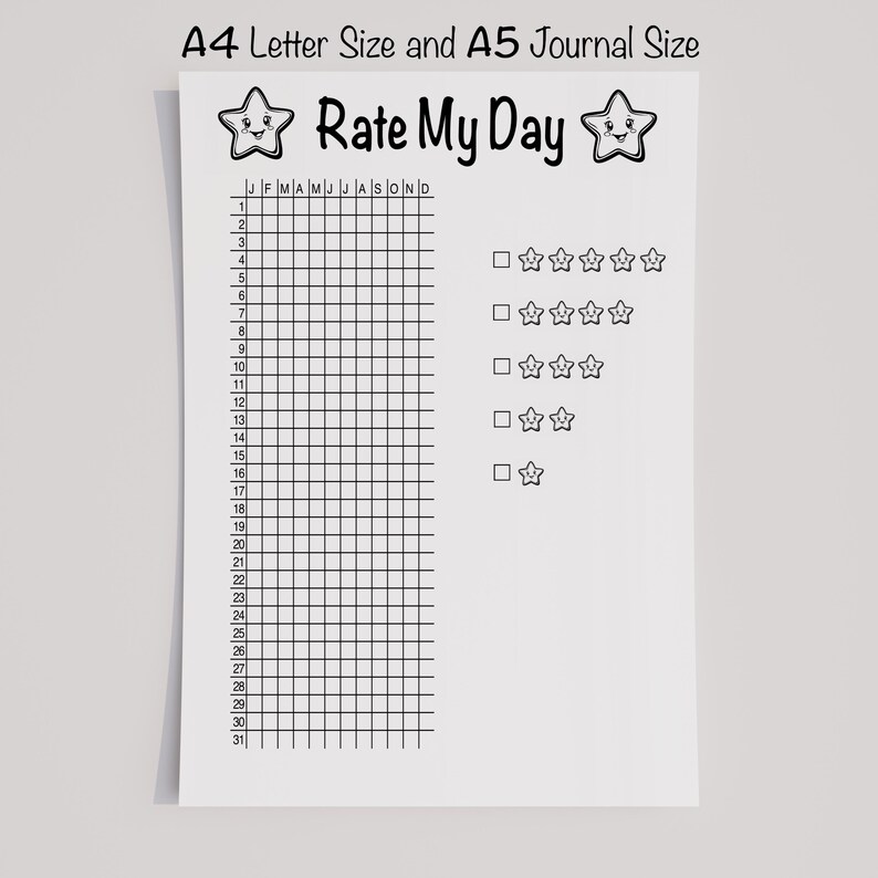 Rate My Day Year Tracker PRINTABLE Journal Page Printable Planner Page ...