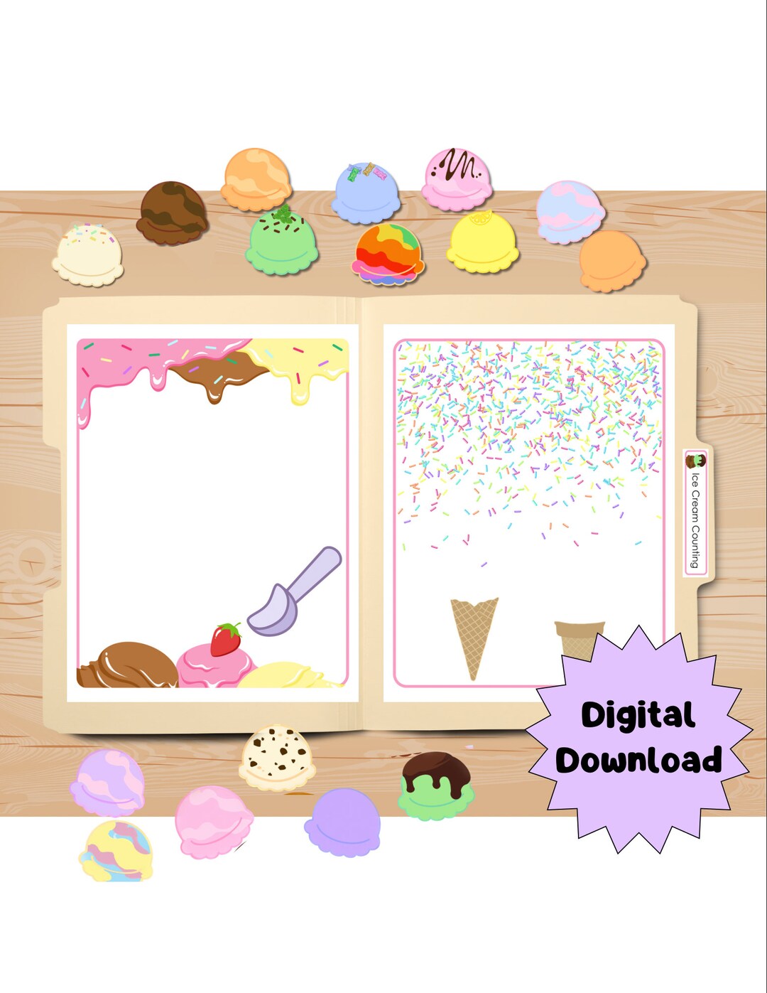 Counting Ice Cream File Folder Game for Preschool Homework and ...