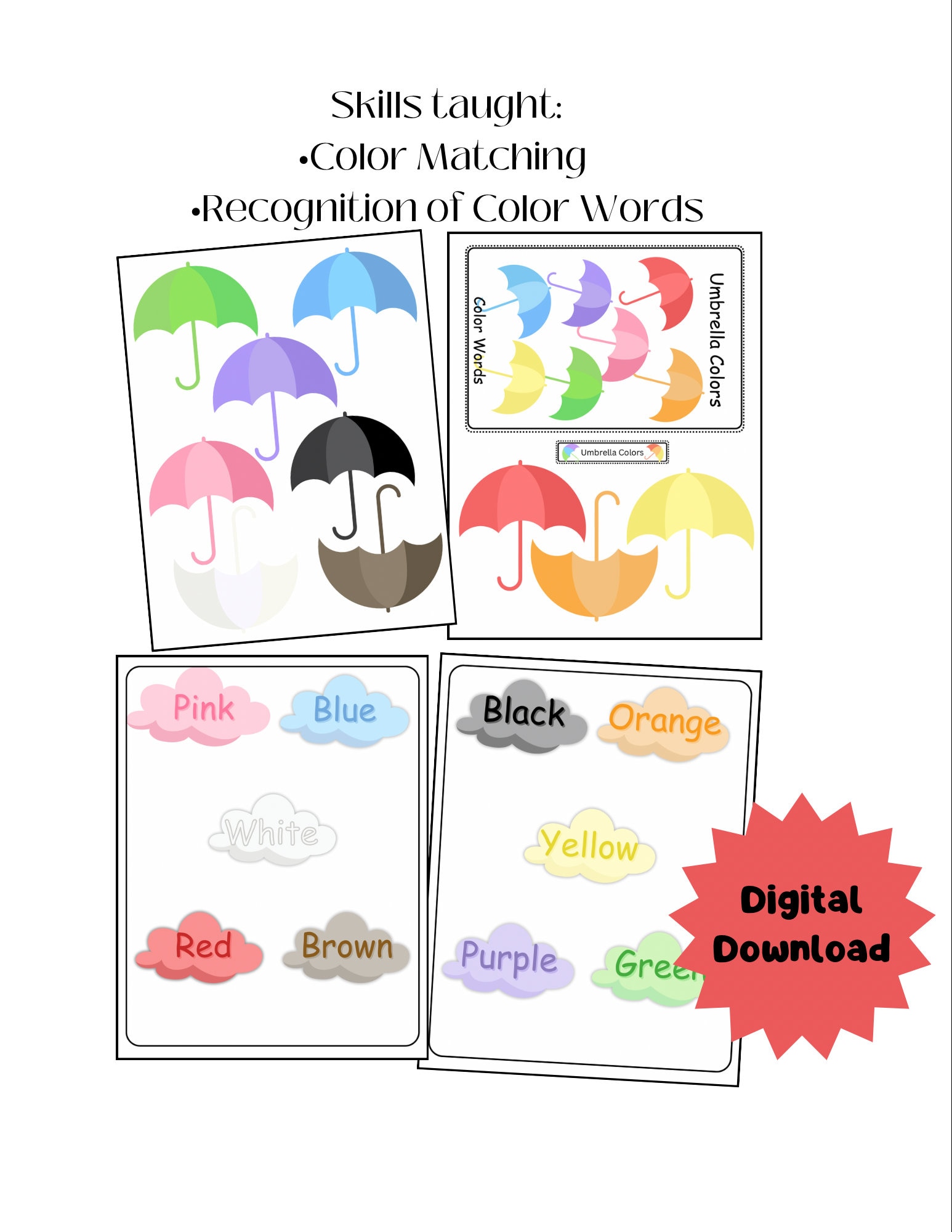 Colors Preschool File Folder Game for Color Word Recognition Preschool ...
