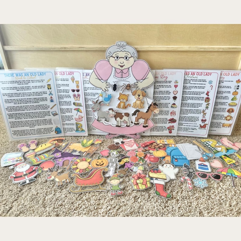 Old Lady Who Swallowed a Fly Story Visual Set: Laminated Preschool ...