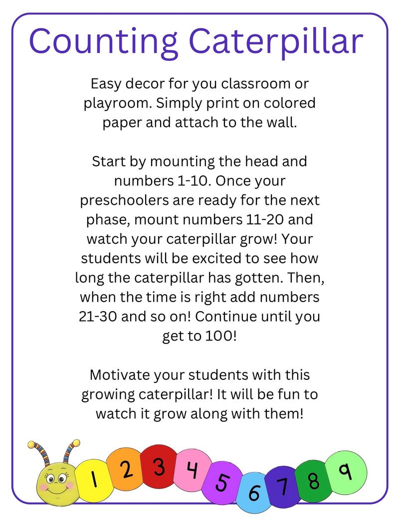 Caterpillar Number Classroom Decor | Counting 1-100 | Great for ...
