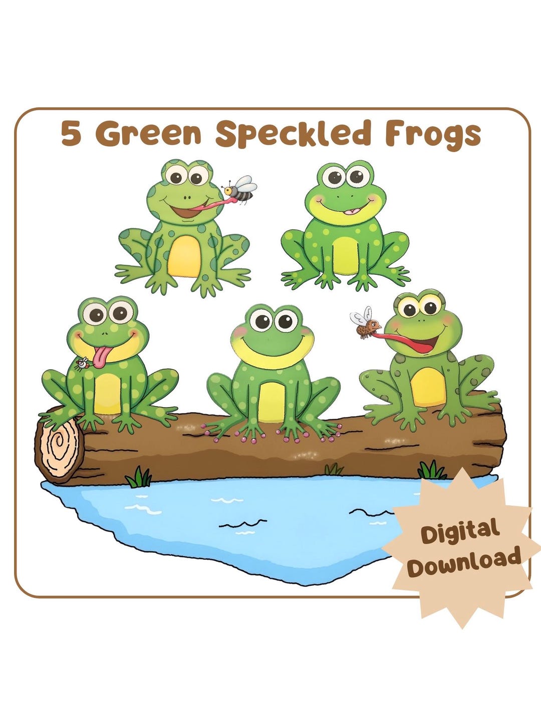 5 Green Speckled Frogs Song Prop for Preschool Circle Time Song Visuals ...