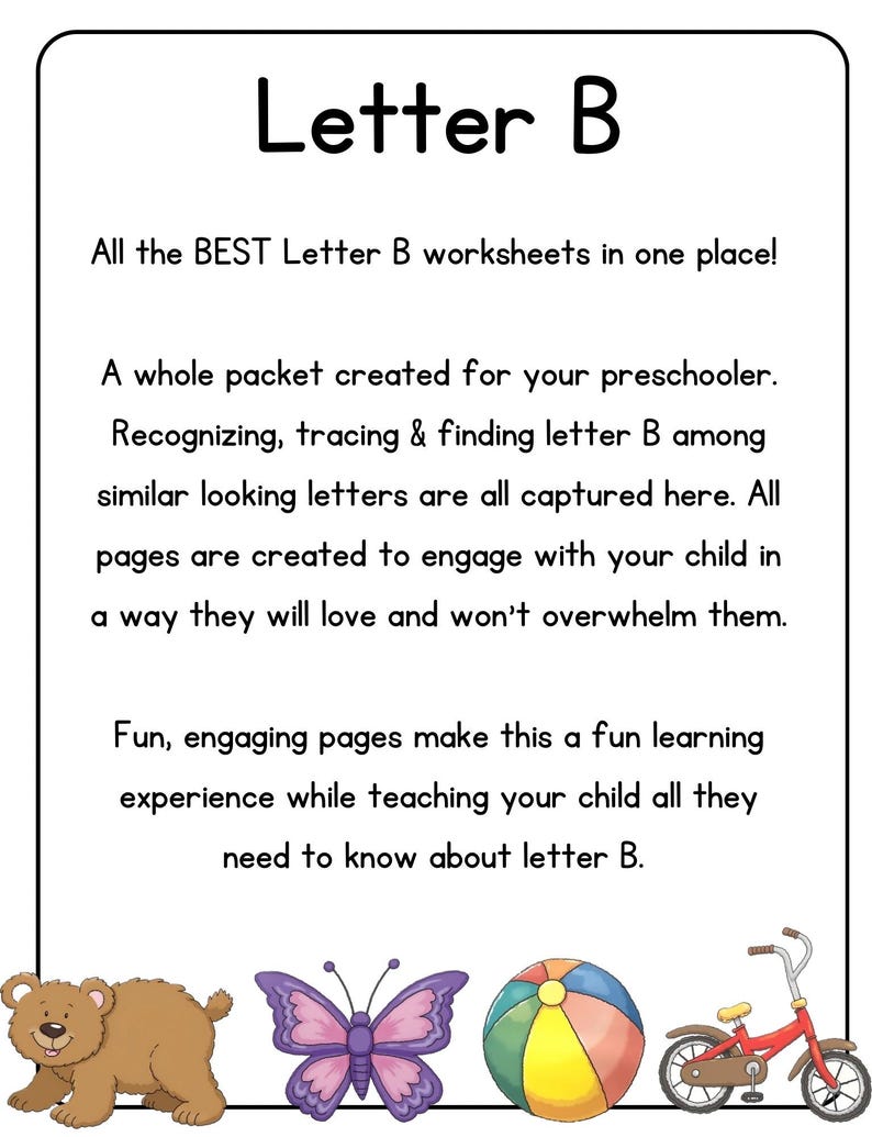 Letter B Preschool Worksheet Packet: Fun Learning Activities (digital ...