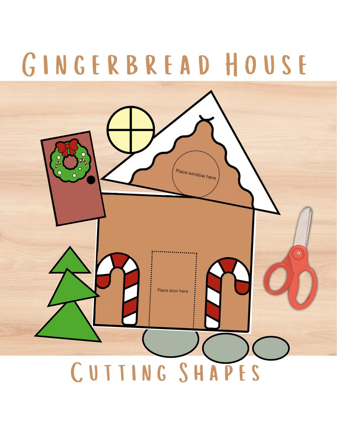 Gingerbread House Cutting Shapes Activity: Preschool Christmas Activity ...