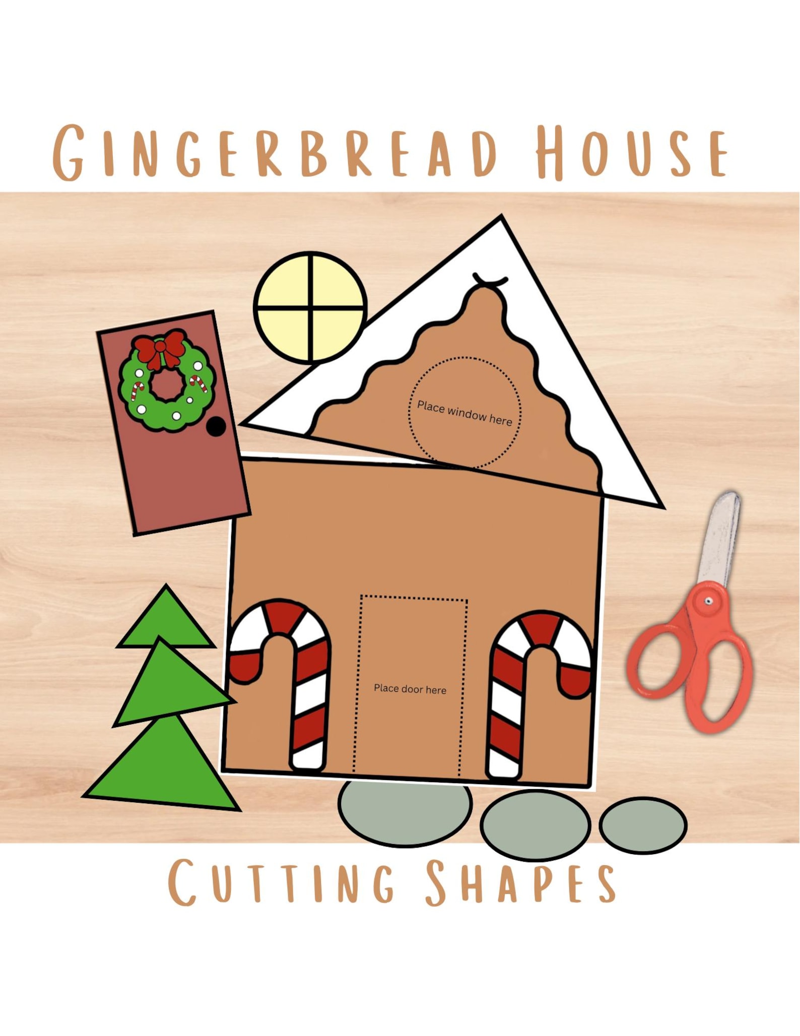 Gingerbread House Cutting Shapes Activity: Preschool Christmas Activity ...