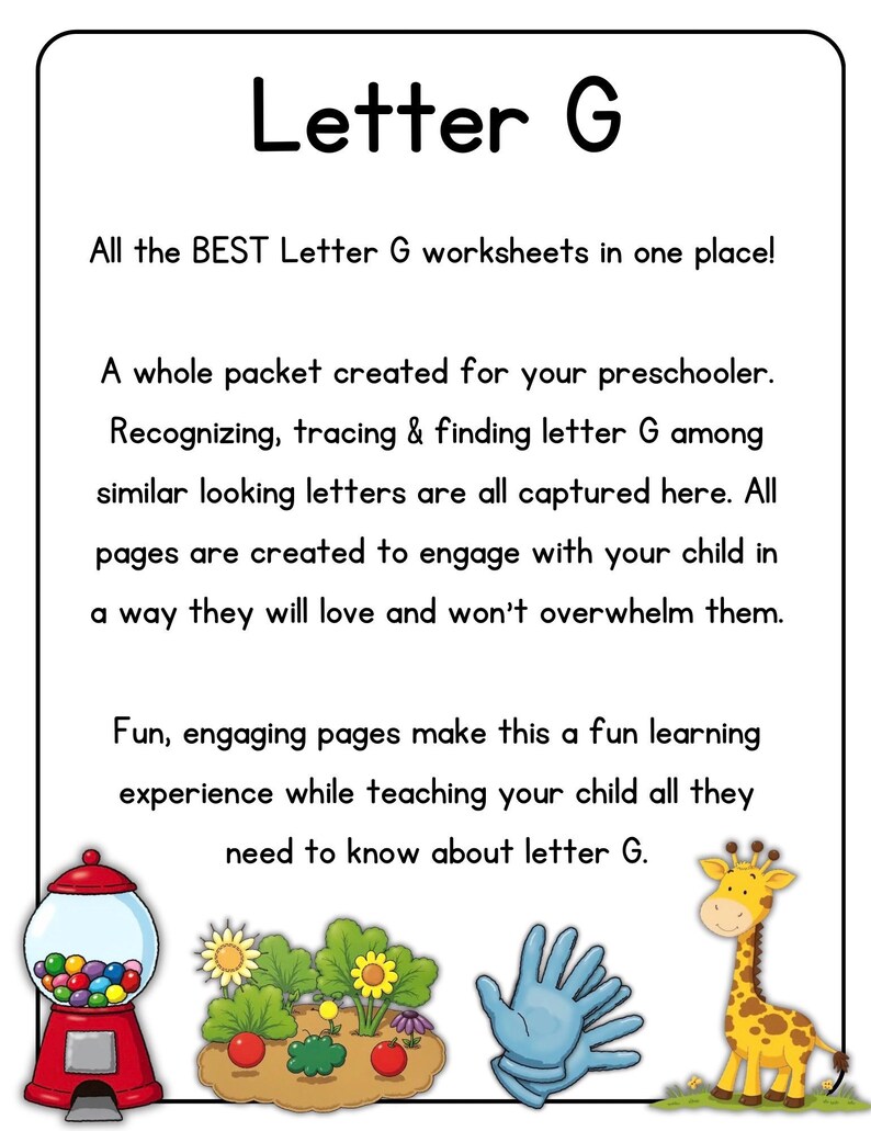 Letter G Preschool Activity Packet: Fun Learning Worksheets (digital ...