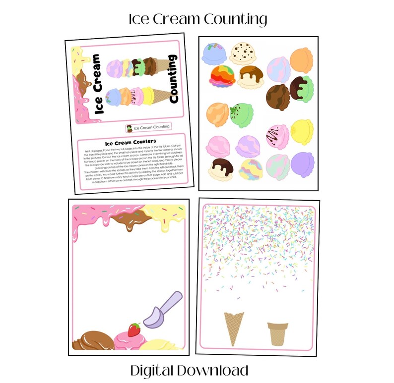 Counting Ice Cream File Folder Game for Preschool Homework and ...