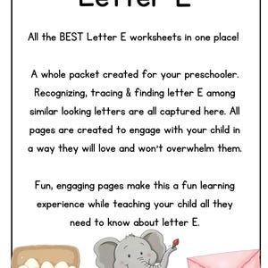 Letter E Preschool Worksheet Packet: Fun Learning Printables (digital ...