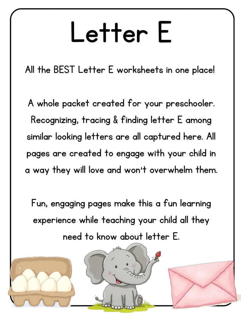 Letter E Preschool Printable THE BEST Preschool Worksheets for Learning ...
