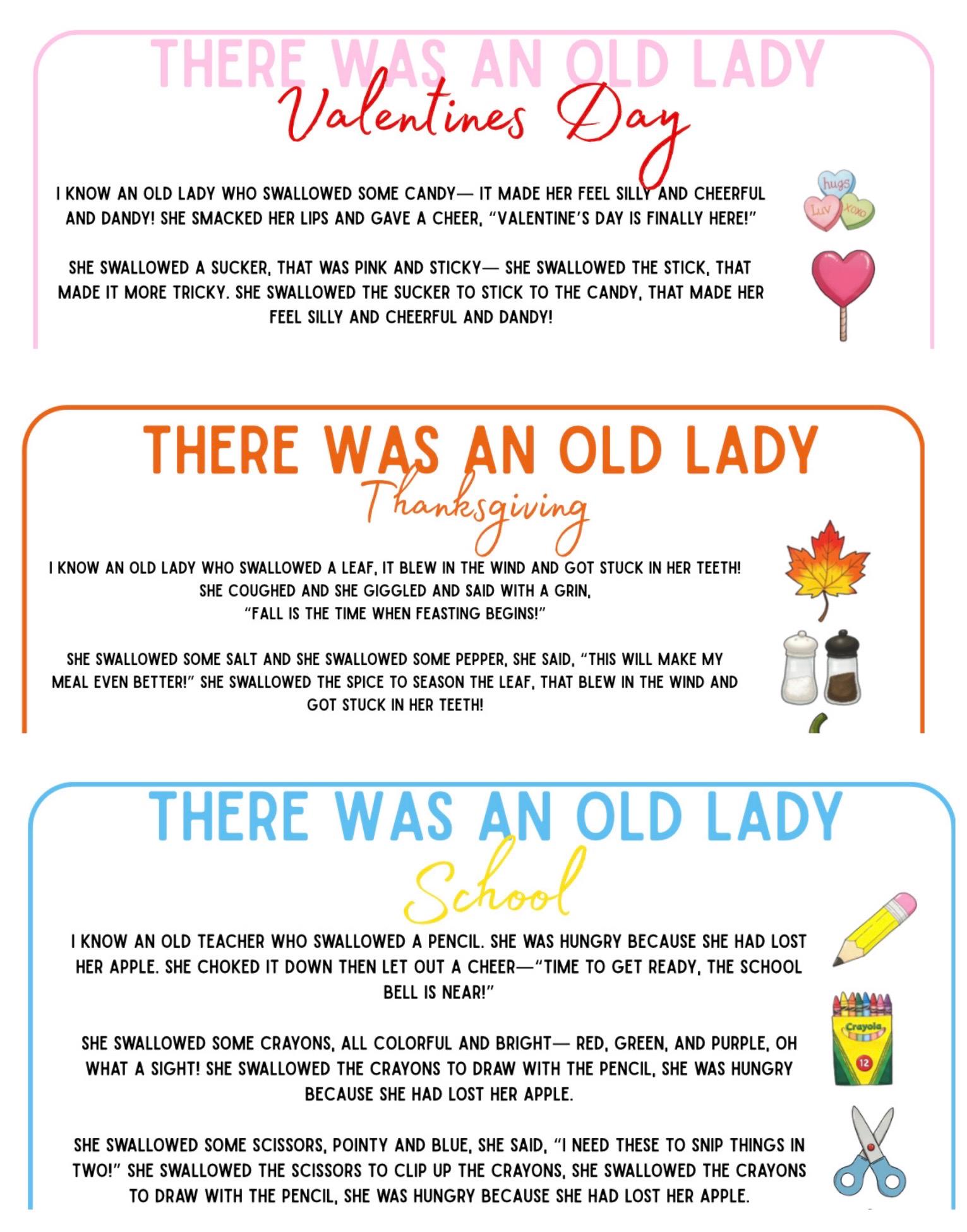 Old Lady Who Swallowed a Fly Story Visual Set: Laminated Preschool ...