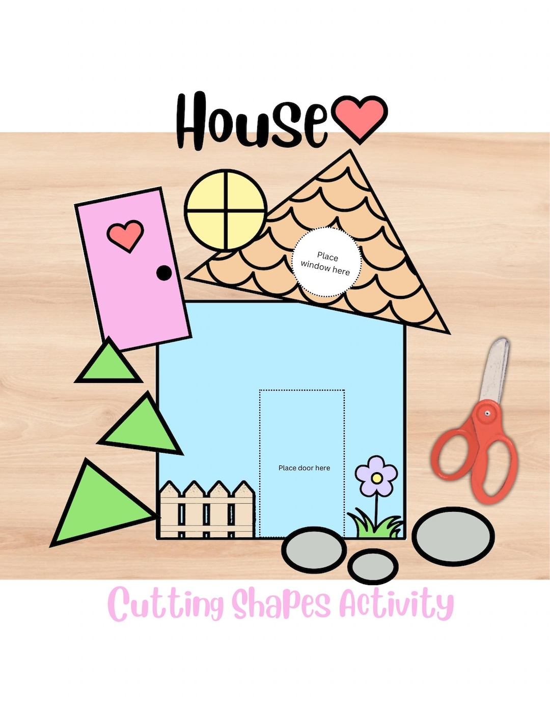 Preschool Cutting Shapes Activity: Build a House Worksheet (printable ...