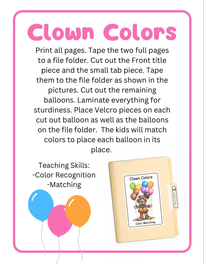 Colors Preschool File Folder Game for Color Recognition Preschool ...