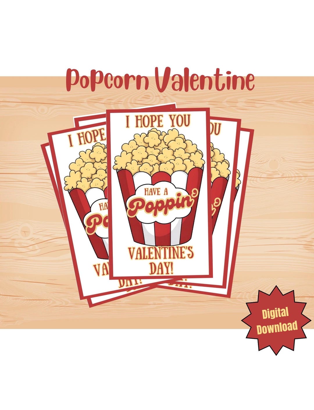 Popcorn Valentine Card Printable Tag for EASY Valentines Gift, Cheap ...