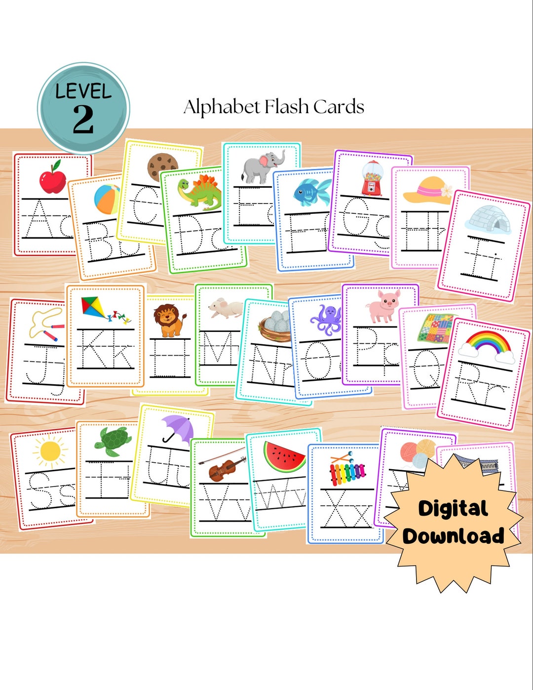 Alphabet Flash Cards for Preschool Level 2 Flash Card With Picture ...