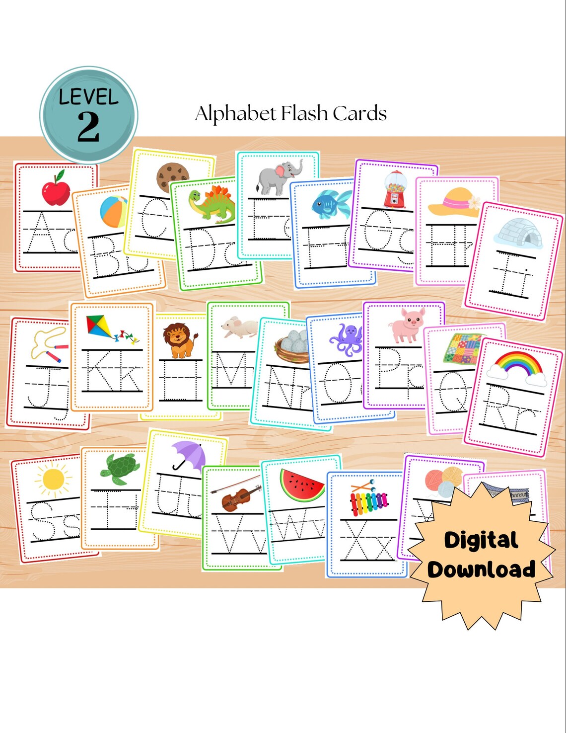 Preschool Alphabet Flash Cards Level 2: Uppercase & Lowercase (digital ...