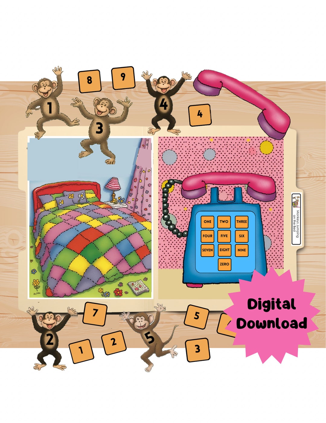 Monkeys Jumping on the Bed Preschool File Folder Game Counting Activity ...