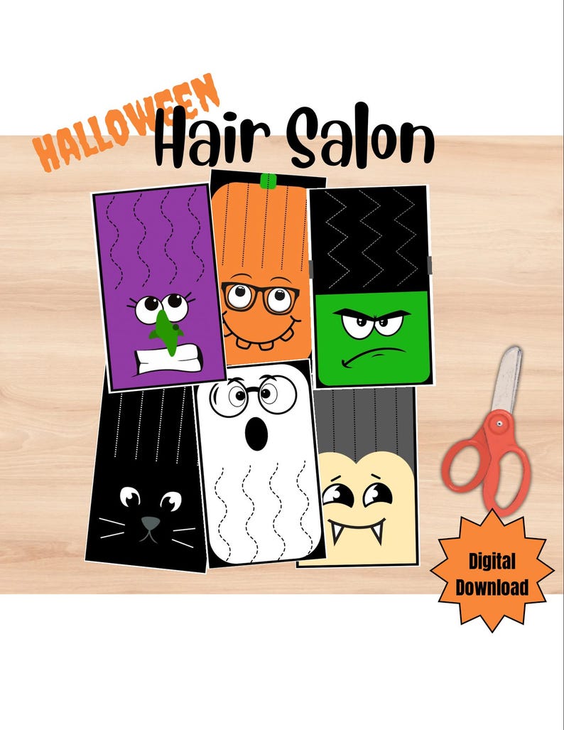 Halloween Hair Salon Cutting Practice: Preschool Scissor Skills ...