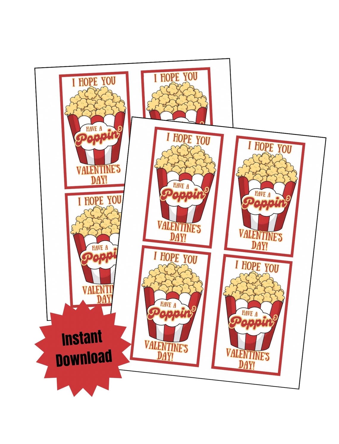 Popcorn Valentine Card Printable Tag for EASY Valentines Gift, Cheap ...