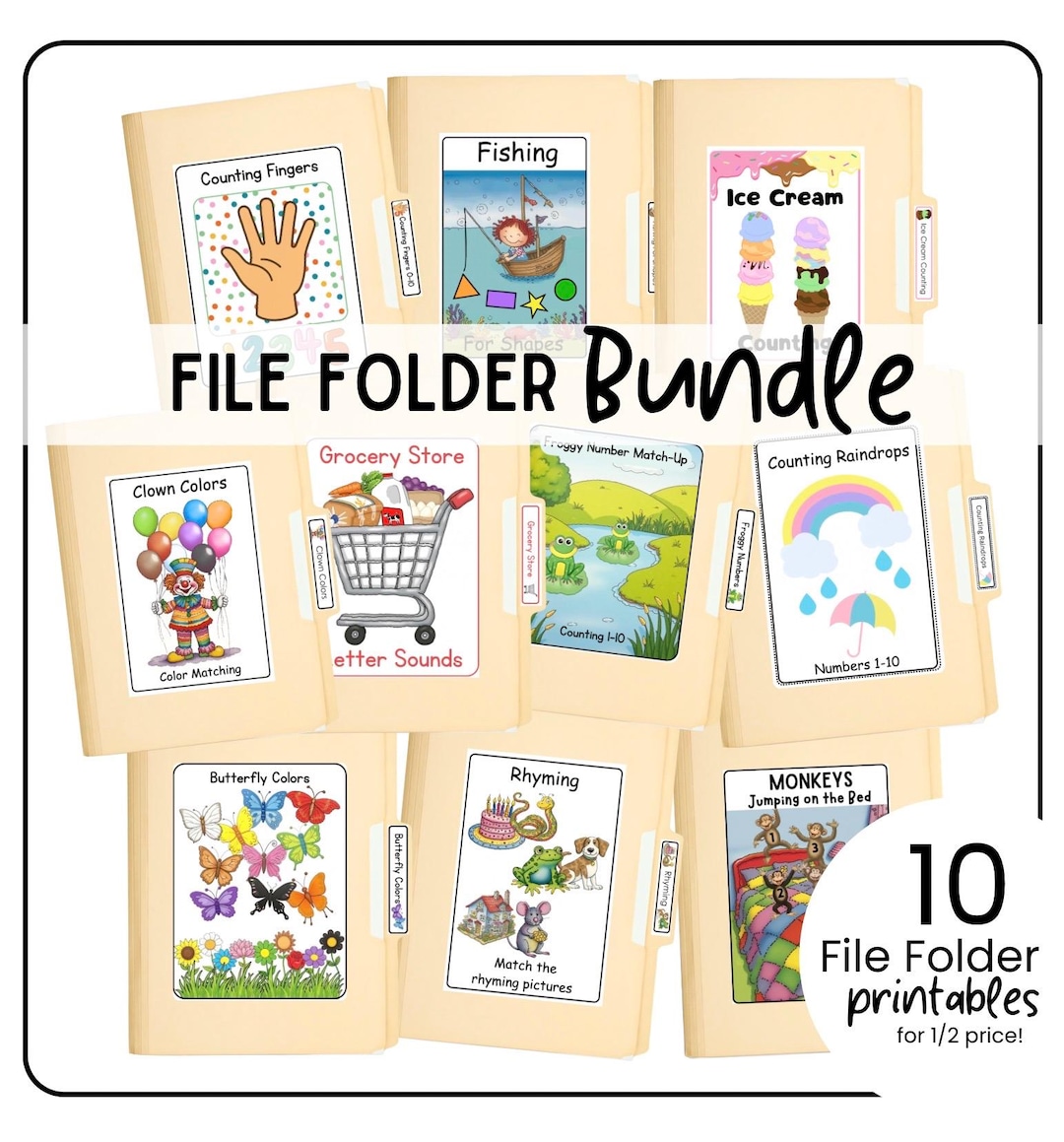 File Folder Games Bundle – Preschool Math & Literacy Centers – Numbers ...