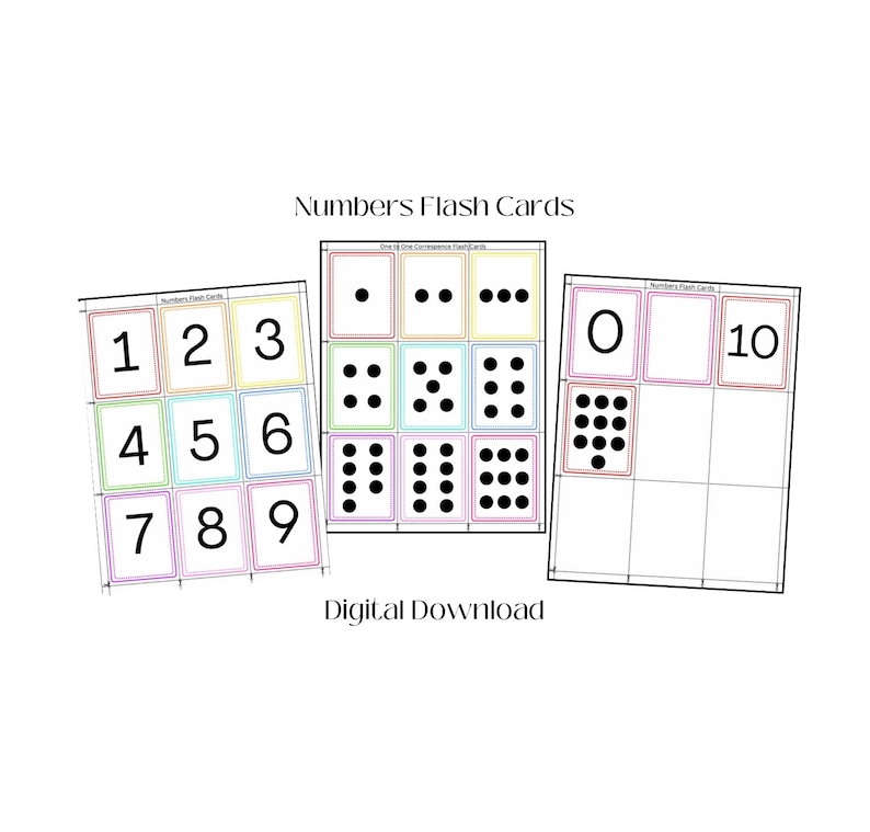 Numbers Flash Cards for Preschool Homeschooling Work One to One ...