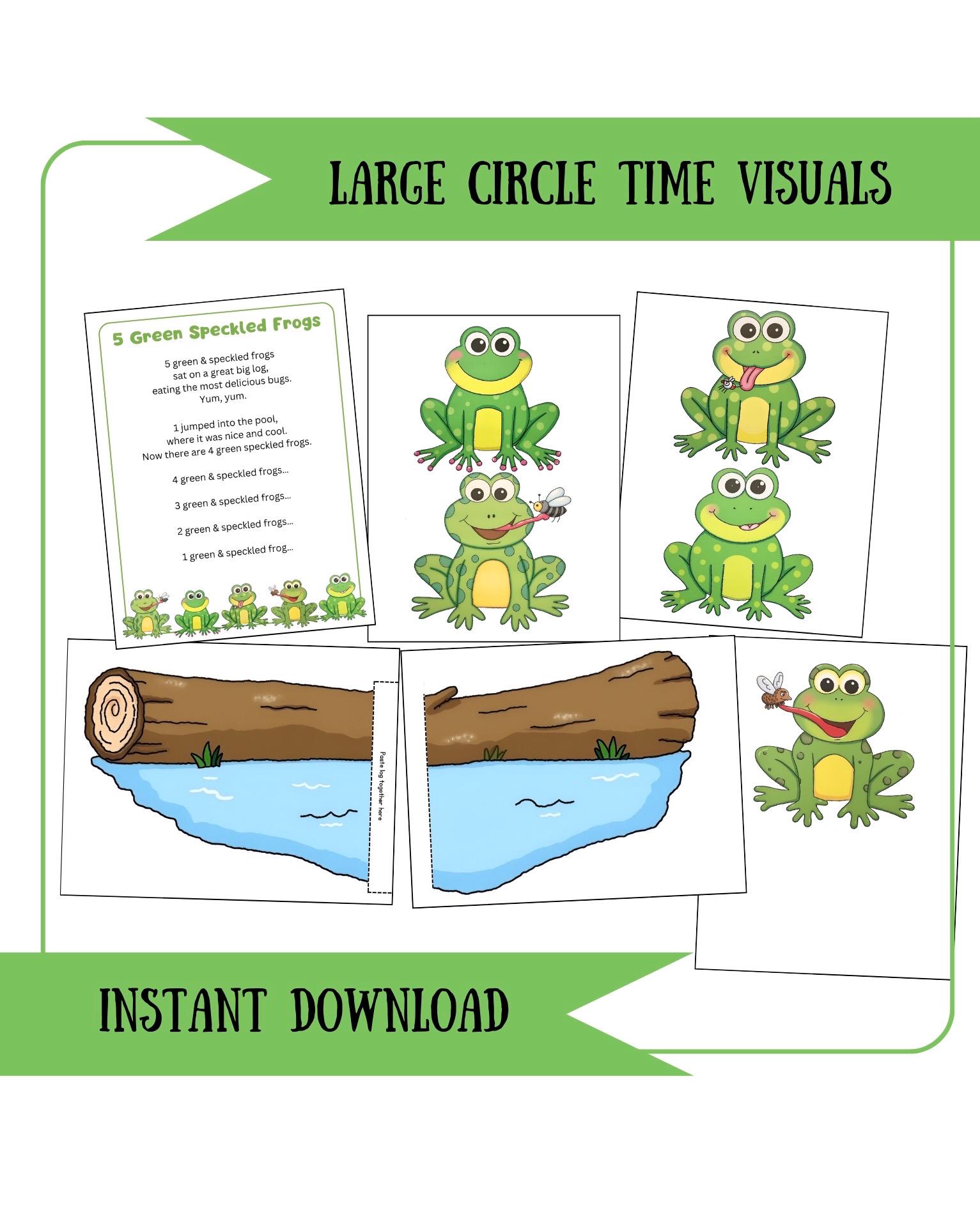 5 Green Speckled Frogs Song: Preschool Circle Time Visuals (digital ...