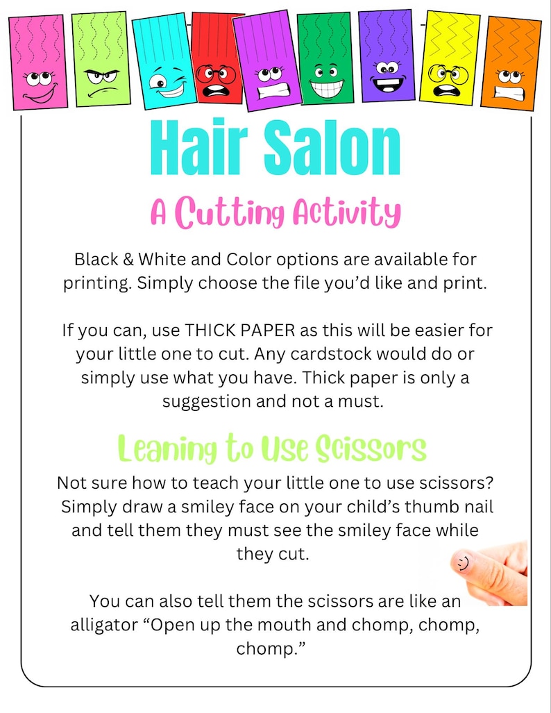 Hair Salon Scissor Skills Activity: Fine Motor Practice | Fun Preschool ...