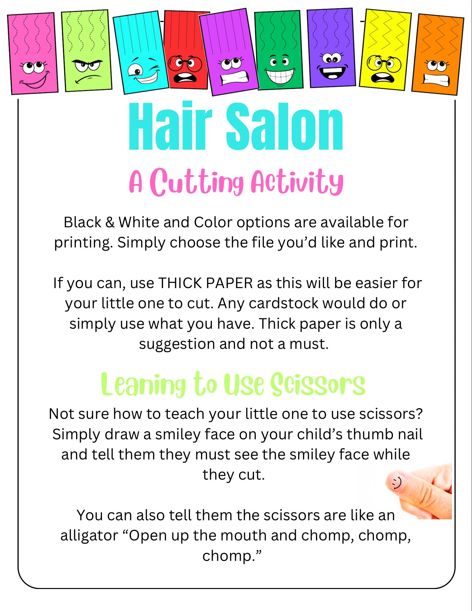 Hair Salon Scissor Skills Activity: Fine Motor Practice | Fun Preschool ...