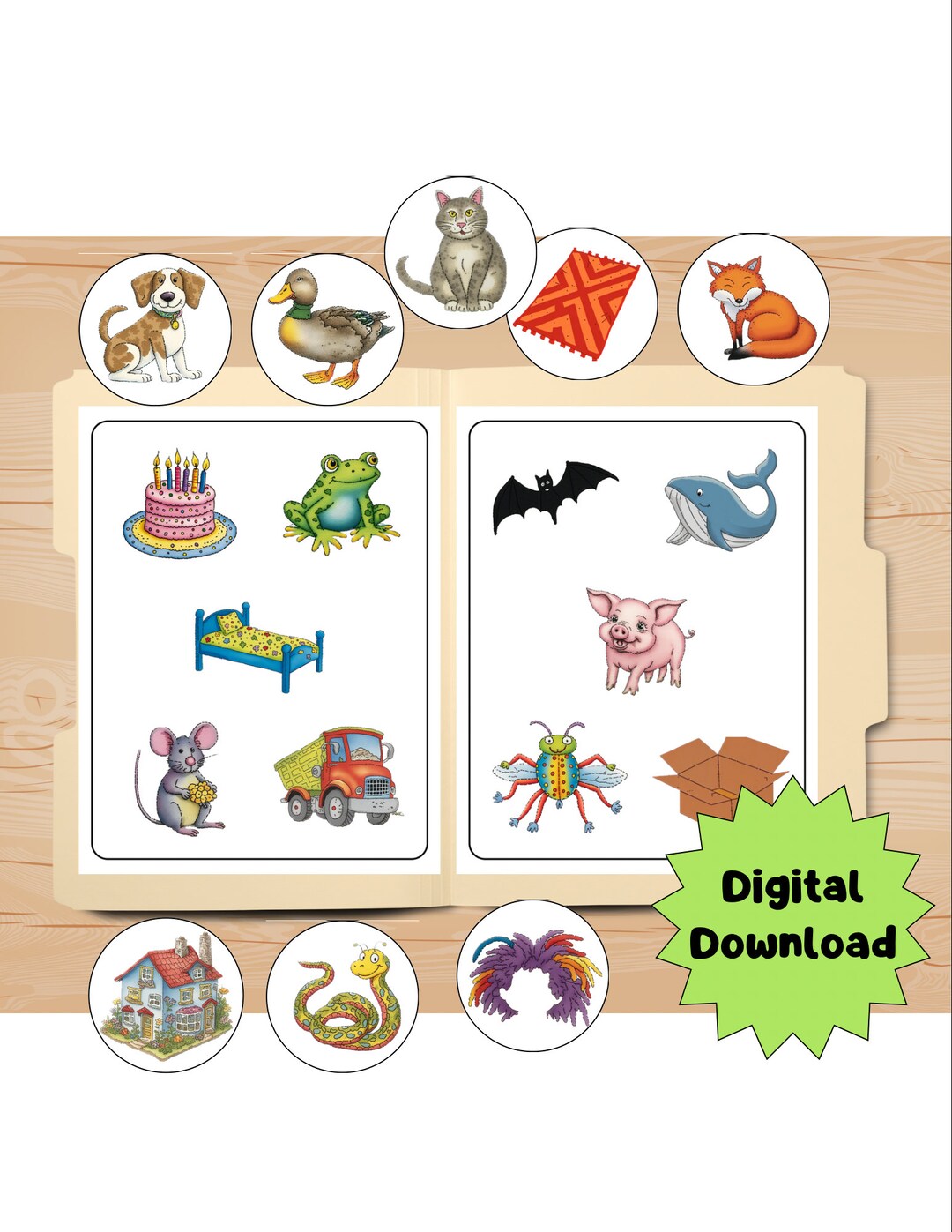 Rhyming Words File Folder Game: Preschool Phonemic Activity (digital ...