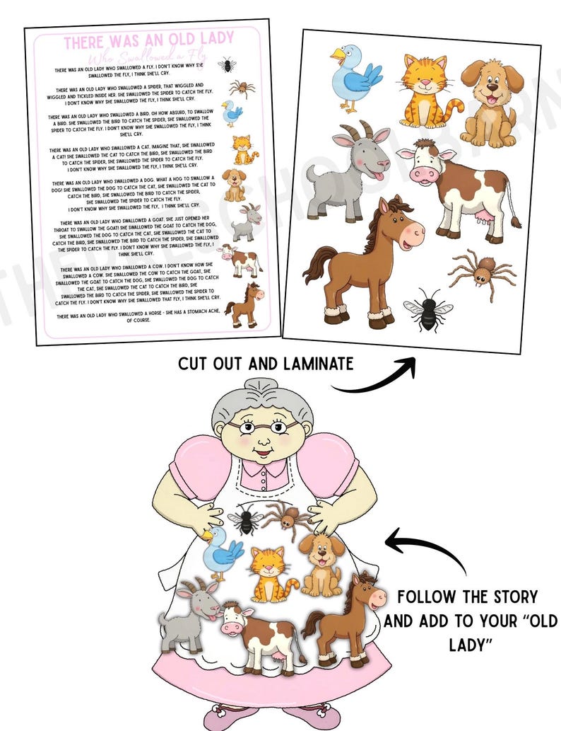 Old Lady Who Swallowed A Fly: Story Time Visual | Preschool Circle Time ...