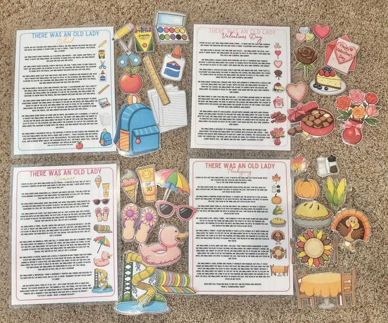 Old Lady Who Swallowed a Fly Story Visual Set: Laminated Preschool ...