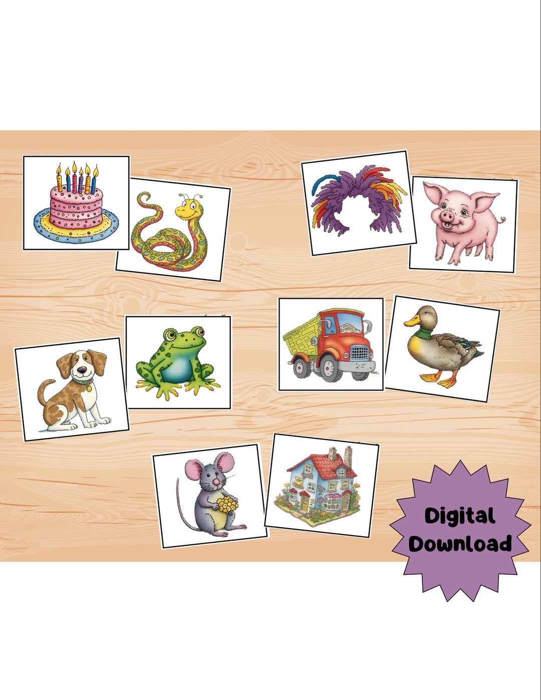Rhyming Picture Cards: Preschool Learning Homeschool Supply (digital ...