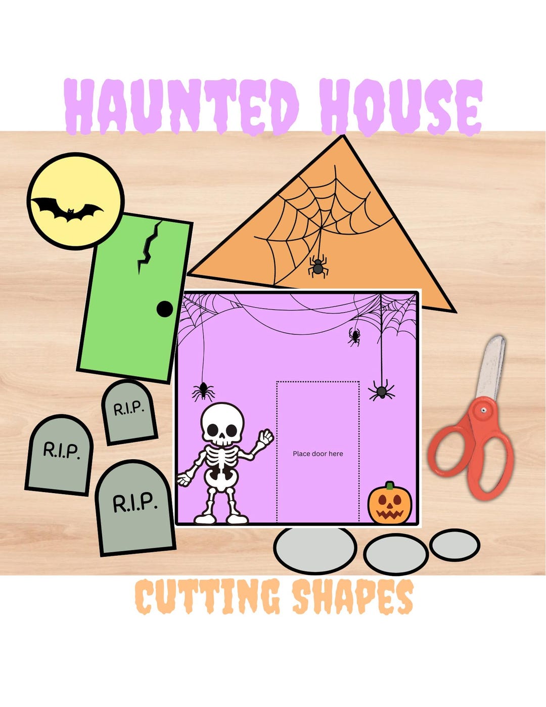 Haunted House Cutting Shapes Activity for Preschool Halloween Activity ...