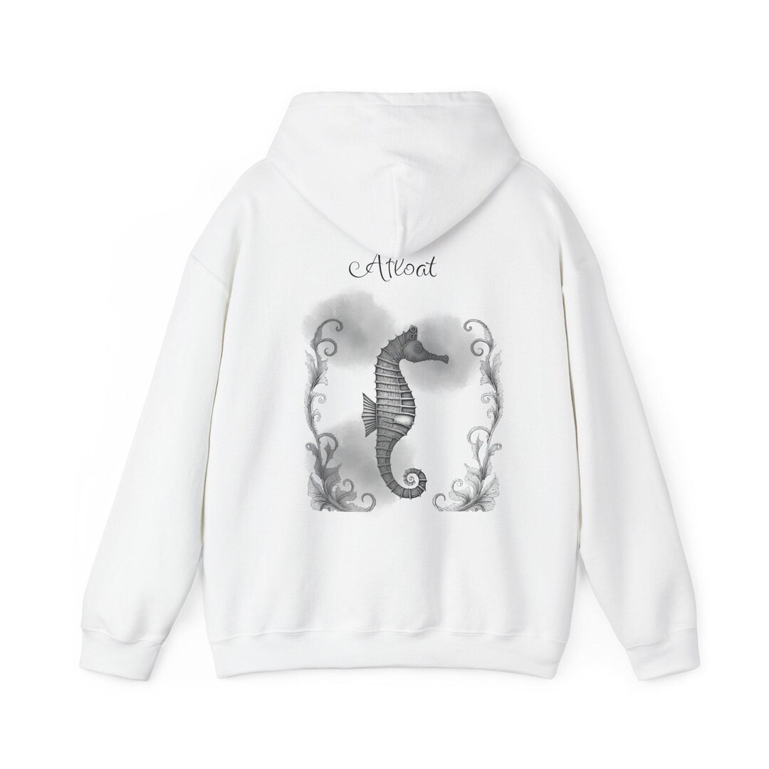 Seahorse Hoodie, Pencil Drawing Afloat Unisex Sweatshirt, Seaweed Sea ...