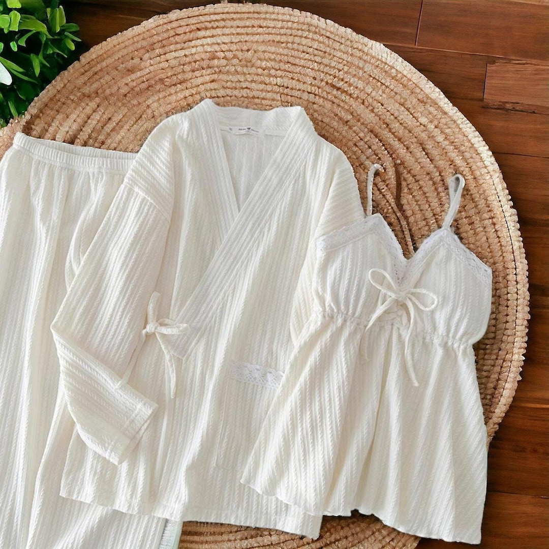 Premium White Pure Cotton Women Pajama Set, Wedding Pajamas, Bridesmaid ...