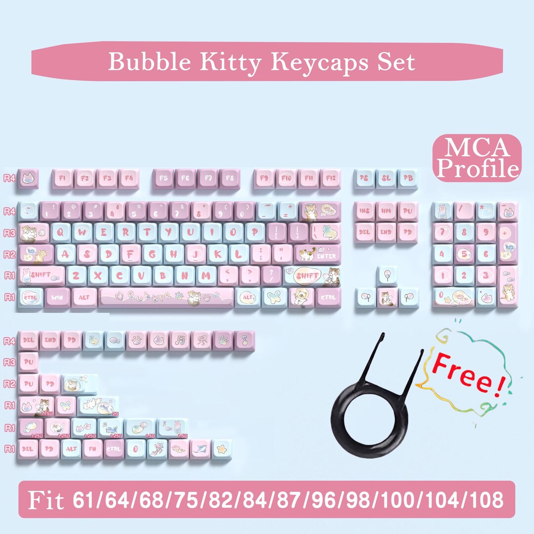 Bubble Kitty Keycaps Set,flowers Keycaps Set,graffiti Keycap Set, MDA Height Artisan Keycaps ...