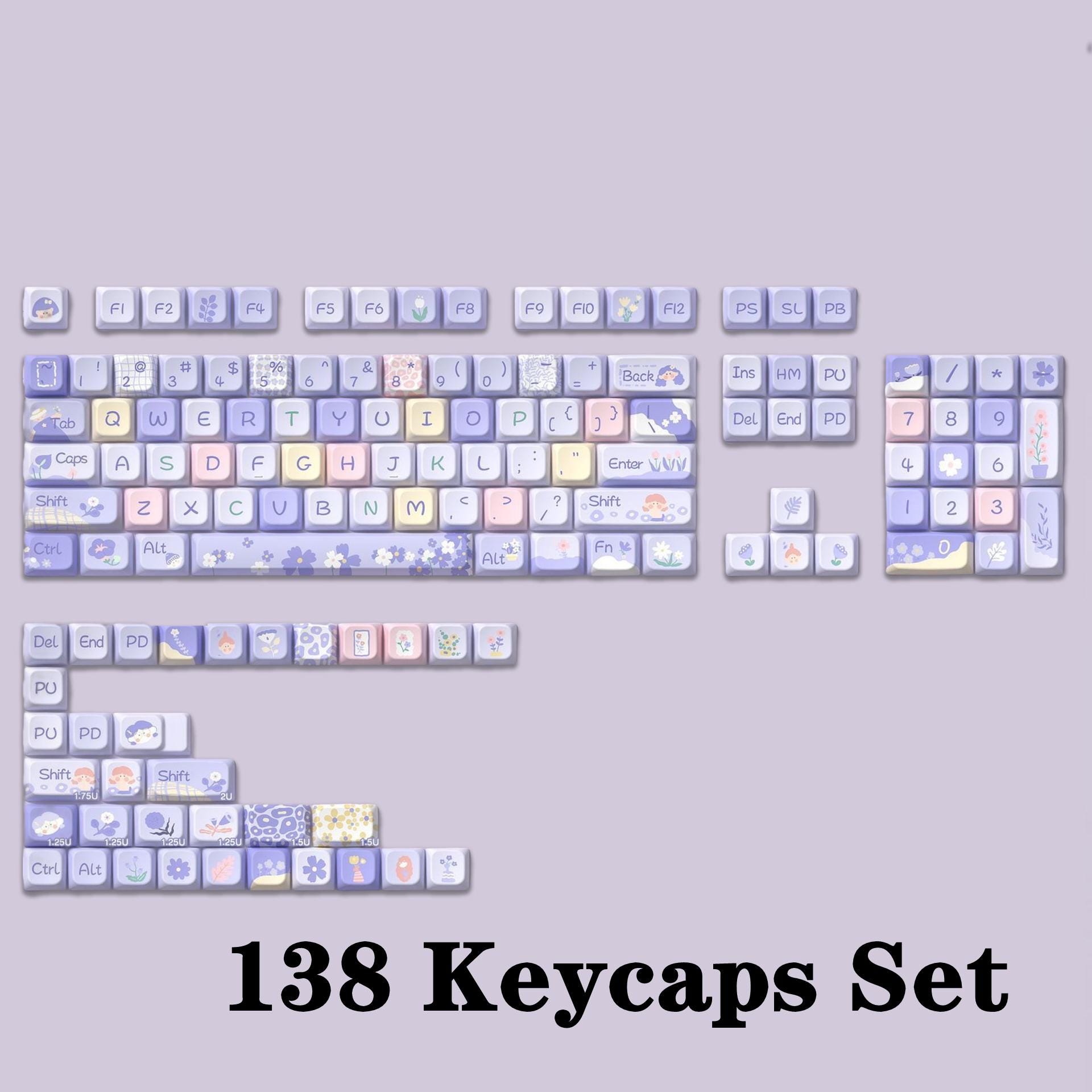 Purple Flower Keycaps Set, Cute Purple Keycaps Set, PBT MDA 138 Artisan ...