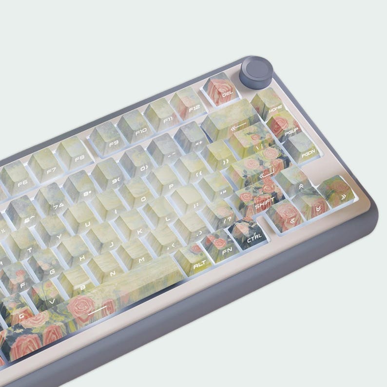 Floral Translucent Keycaps Set, Gradient Side Engraved Keycaps Set, PBT ...