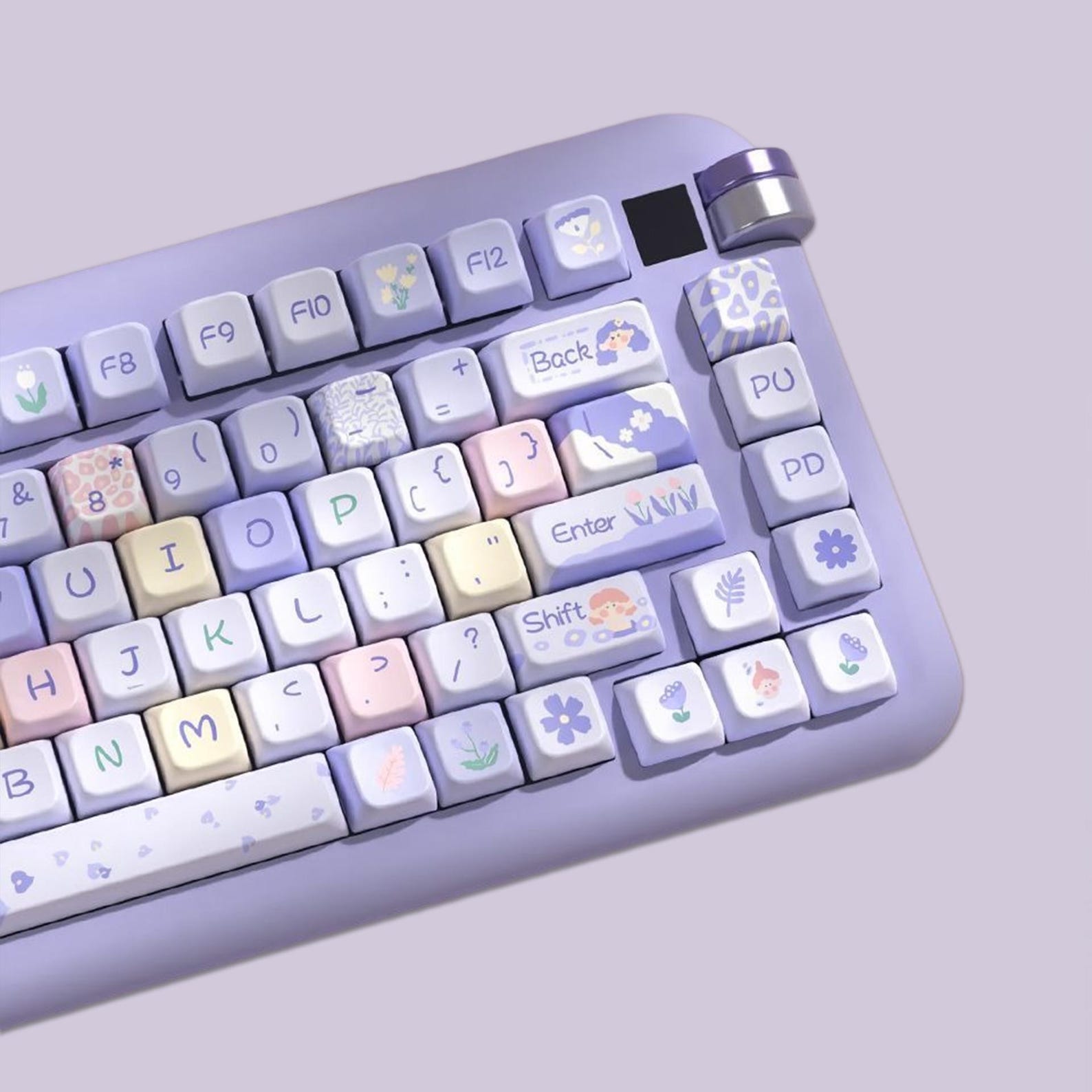 Purple Flower Keycaps Set, Cute Purple Keycaps Set, PBT MDA 138 Artisan ...
